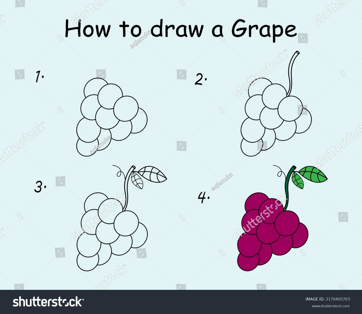 Step By Step Draw Grape Drawing Stock Vector (Royalty Free) 2170405703 ...