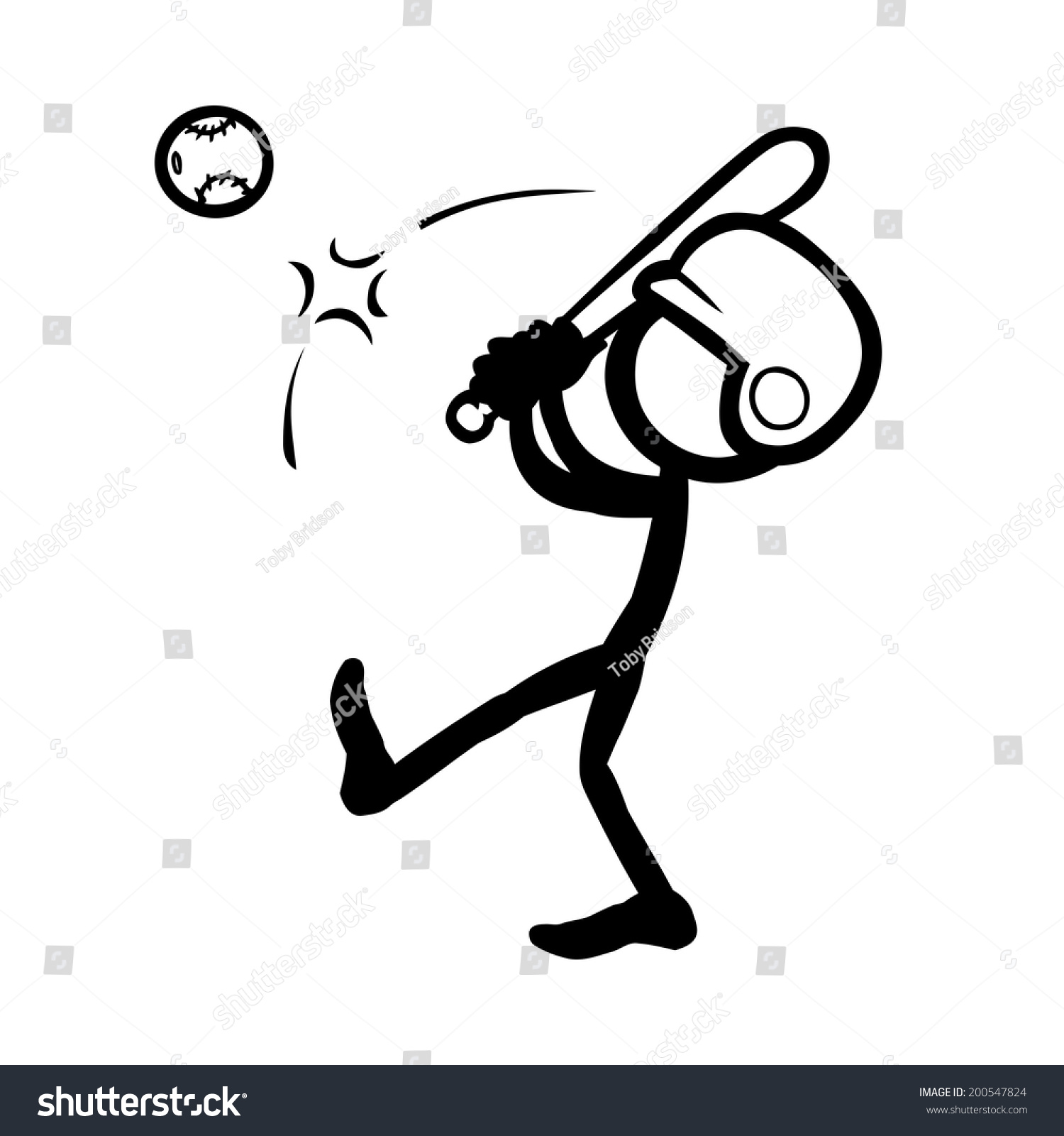 Stick Figure Baseball Softball Hit Stock Vector 200547824 - Shutterstock