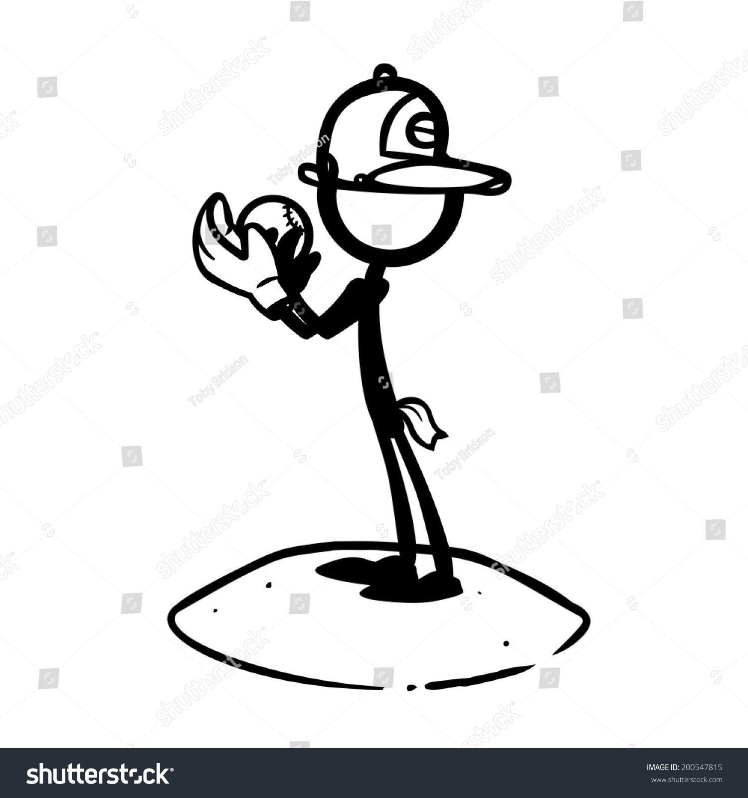 Stick Figure Baseball Softball Pitcher Looking 스톡 벡터(로열티 프리) 200547815