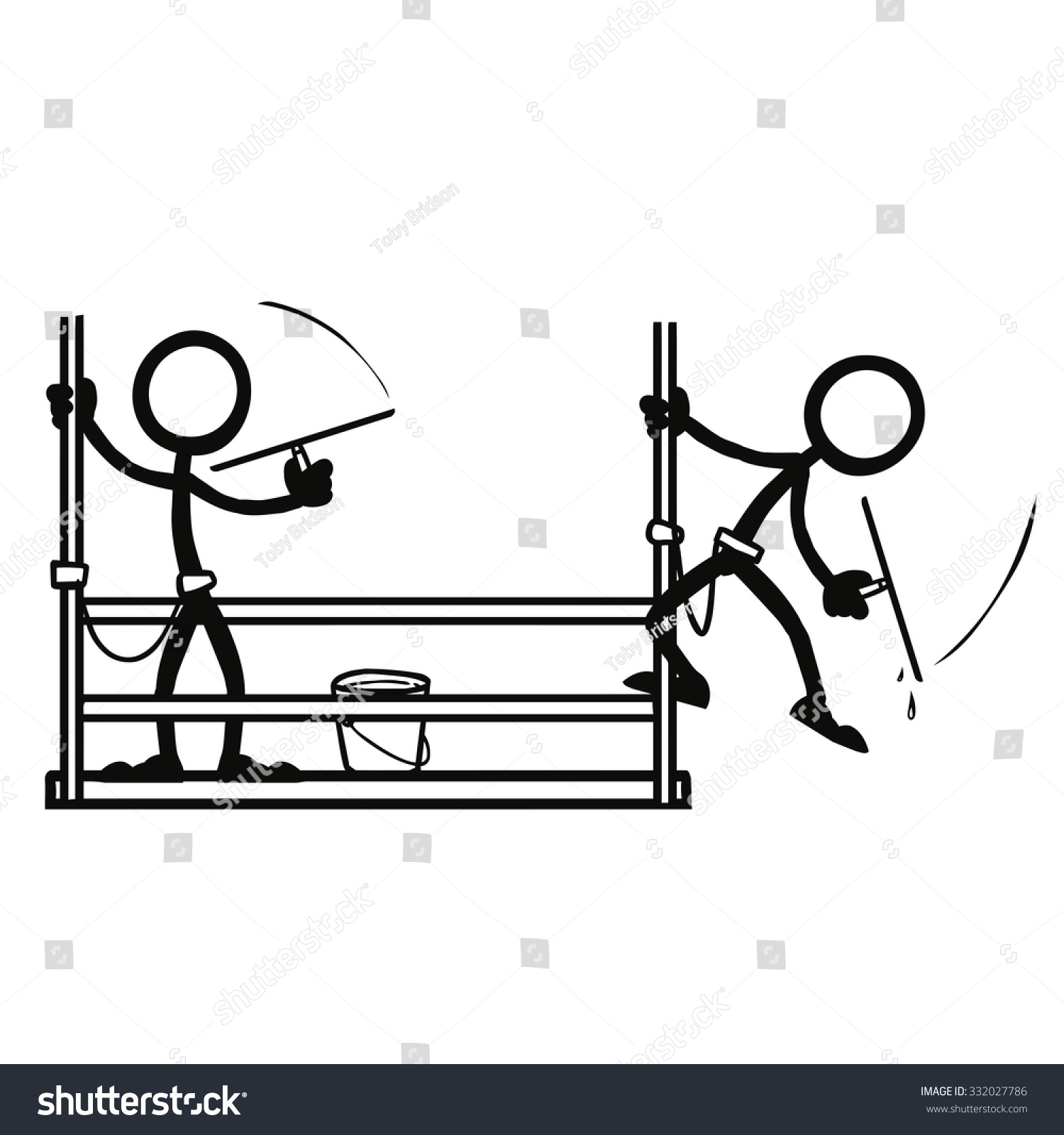Stick Figure Cleaning Window Washers 스톡 벡터(로열티 프리) 332027786