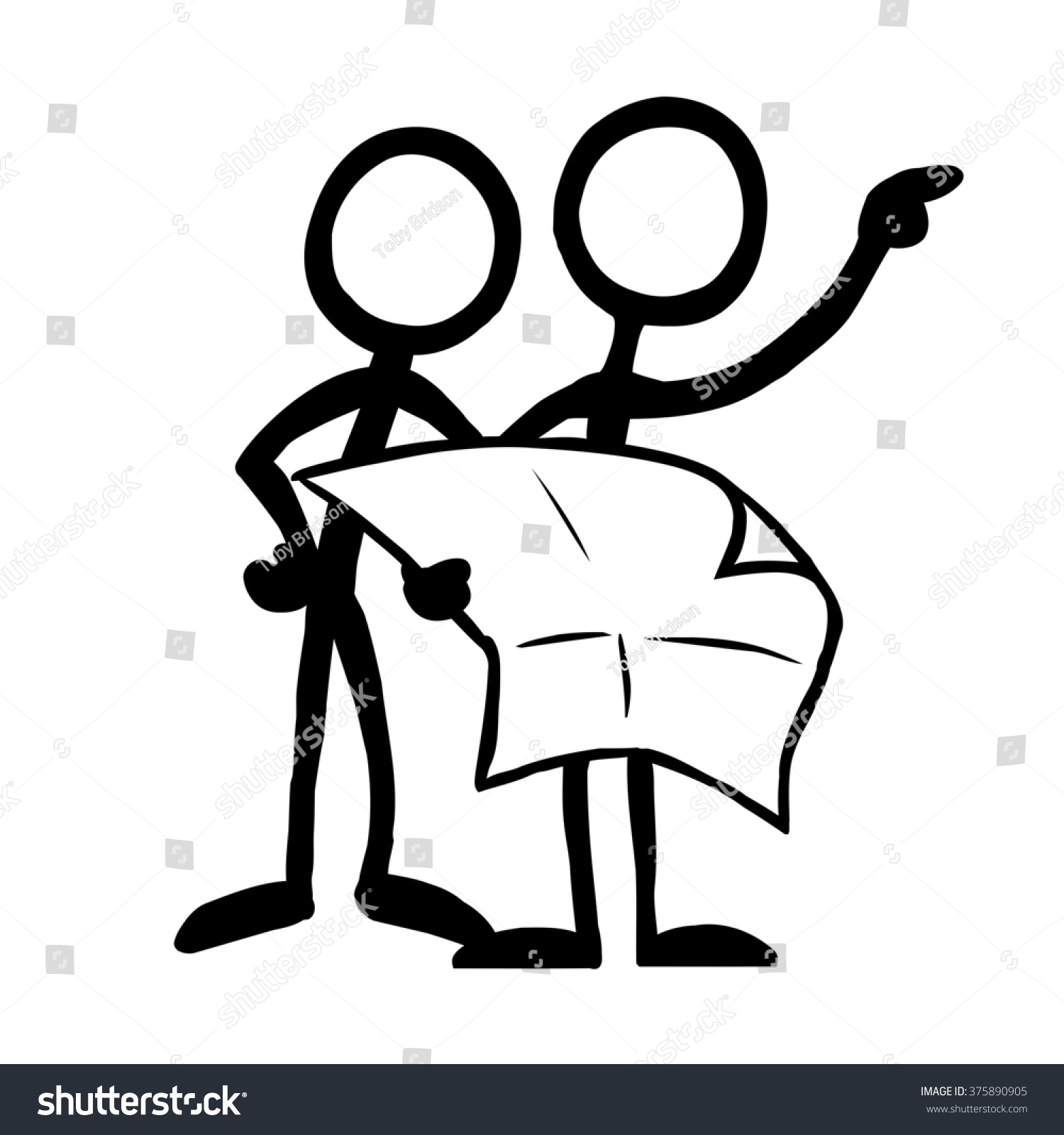 Vektor Stok Stick Figure Communication Map Directions (Tanpa Royalti ...