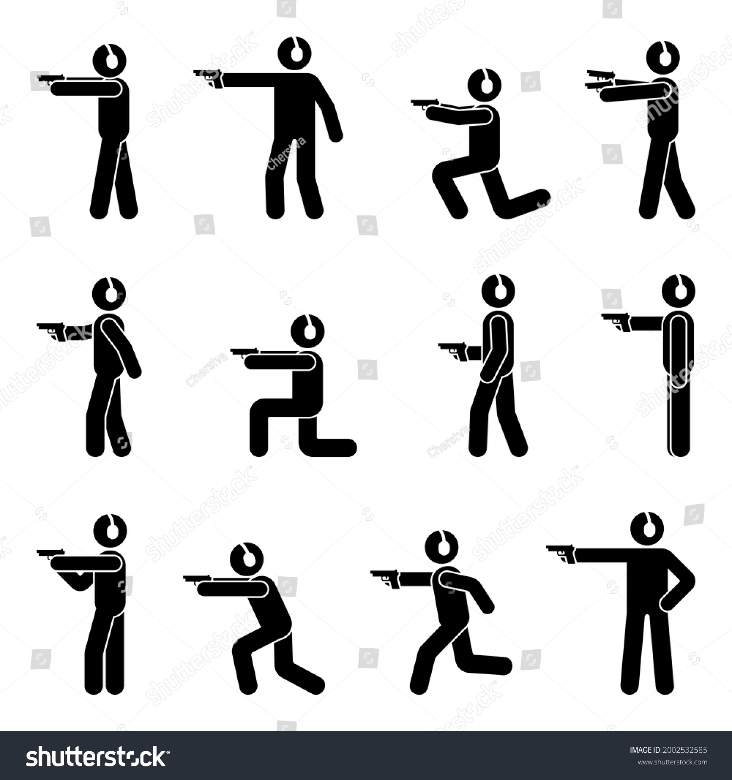 Stick Figure Shooter Man Gun Ear Stock Vector Royalty Free 2002532585