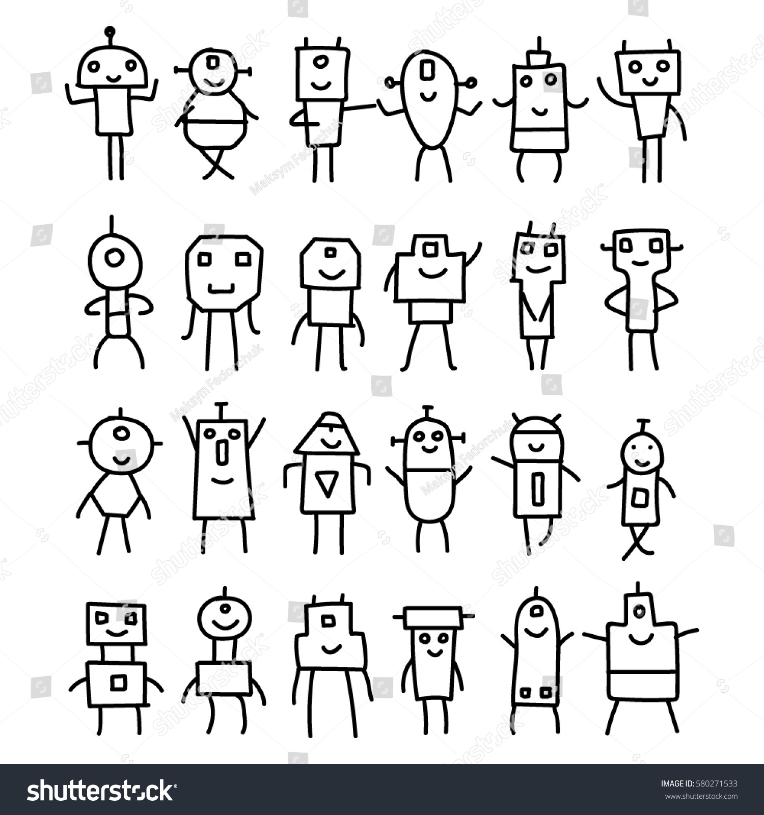Stick Figured Robots: vector de stock (libre de regalías) 580271533