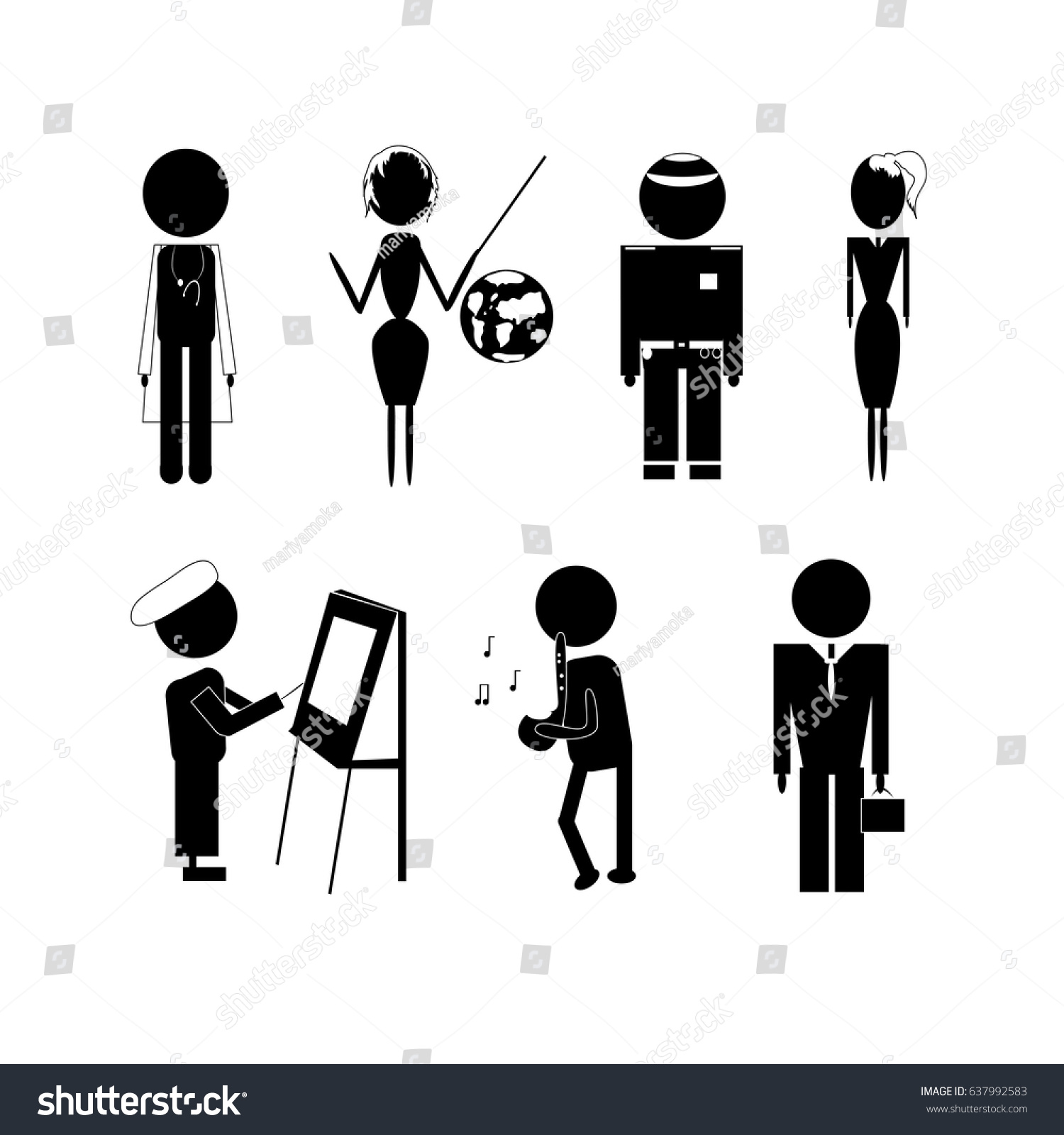 Stick Figures People Different Professions Vector: vector de stock ...
