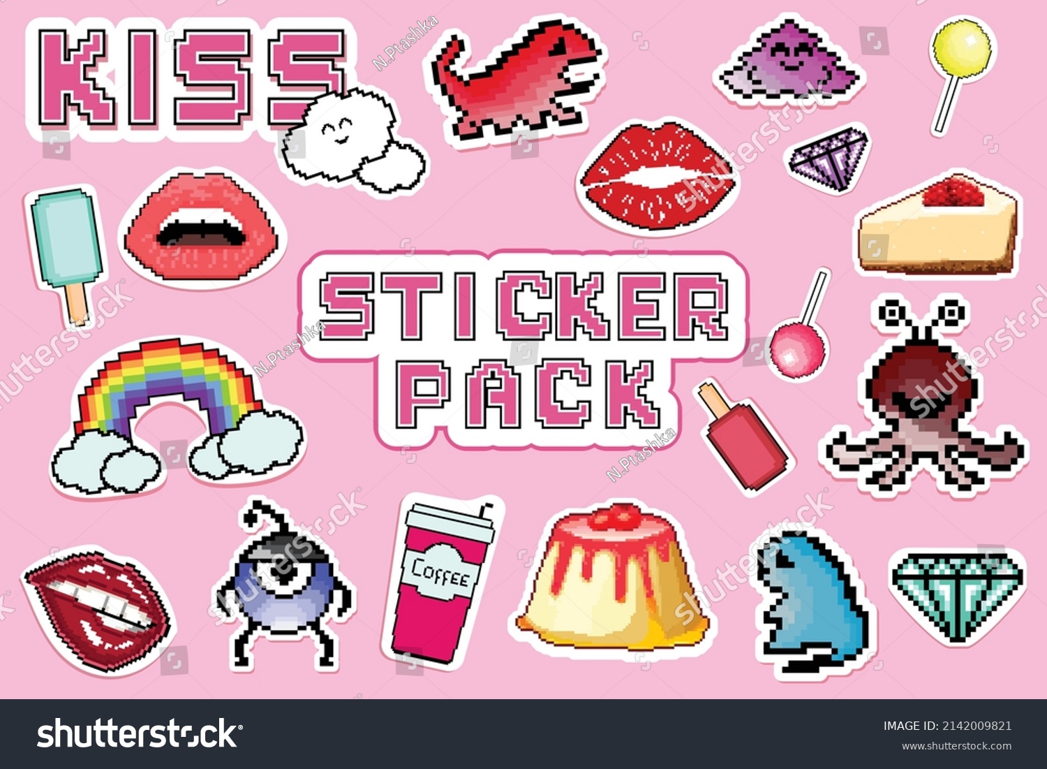 Sticker Pack Pixel Sticker Vector Illustration Stock Vector (Royalty ...