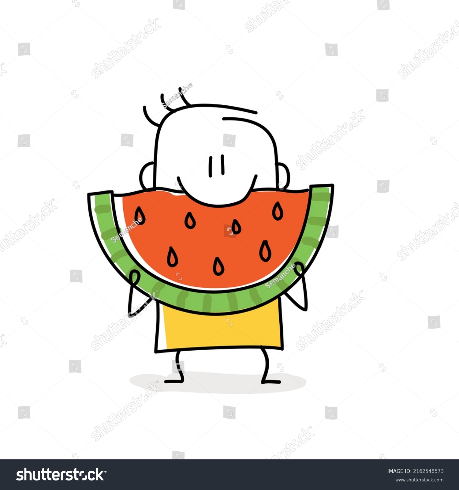 Stickman Eats Watermelon Doodle Style Vector Stock Vector (Royalty Free ...