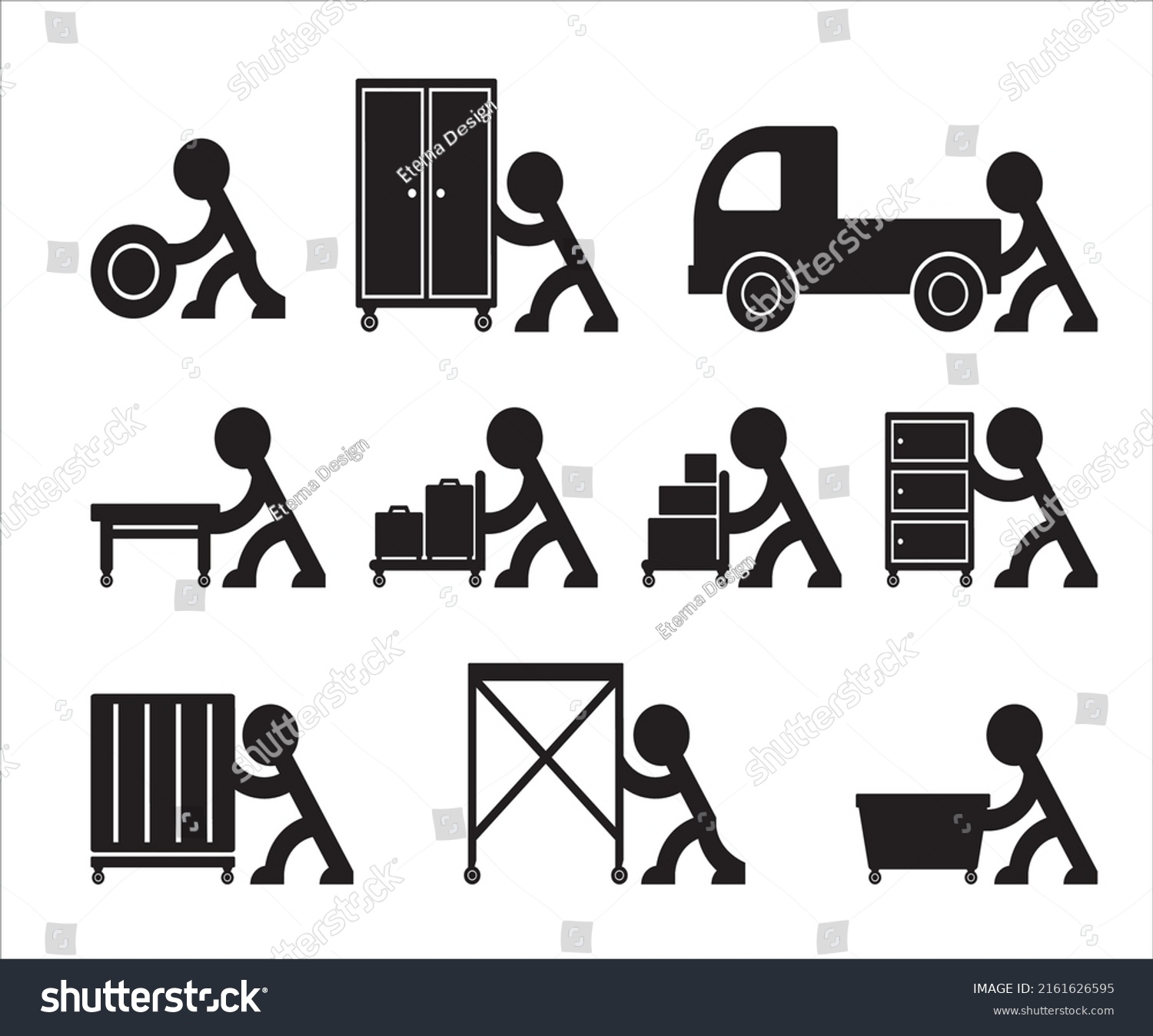 Stickman Pushing Objects Transports Object On Stock Vector (Royalty ...