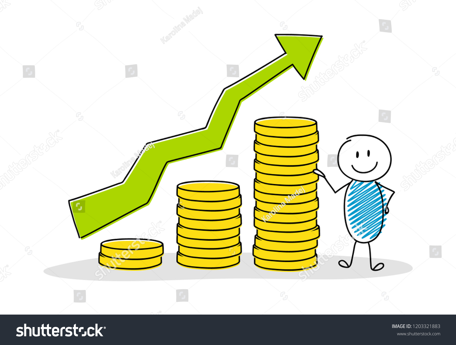 Stickman Showing Chart Coin Stacks Vector: стоковая векторная графика ...