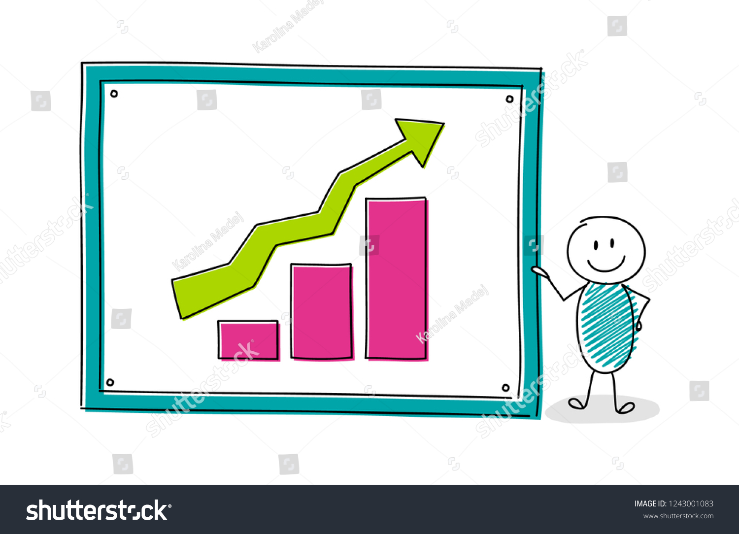 Stickman Showing Whiteboard Chart Columns Vector: Vector có sẵn (miễn ...