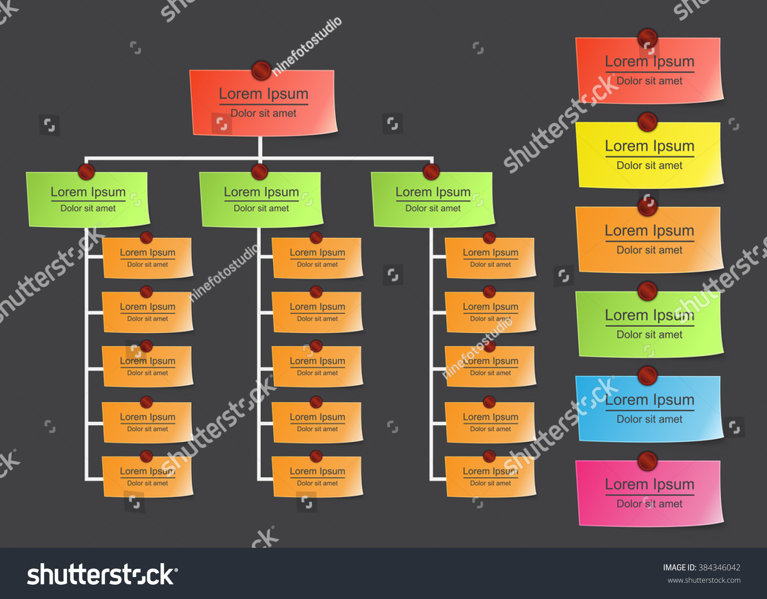 Vektor Stok Sticky Post Note Organization Chart Infographics (Tanpa ...