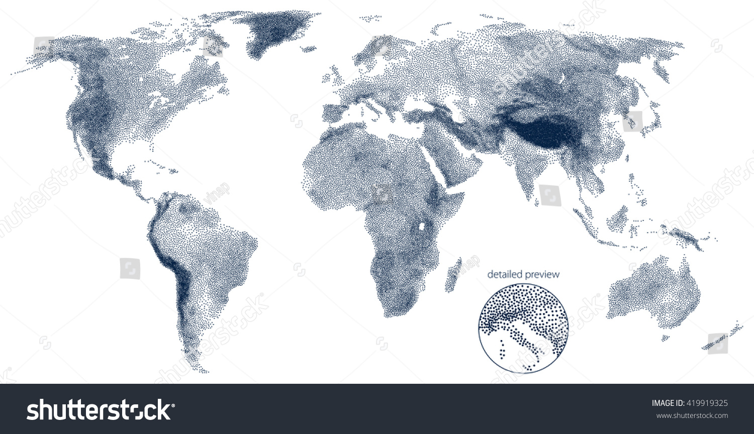Stippled World Relief Vector Map Stock Vector (Royalty Free) 419919325