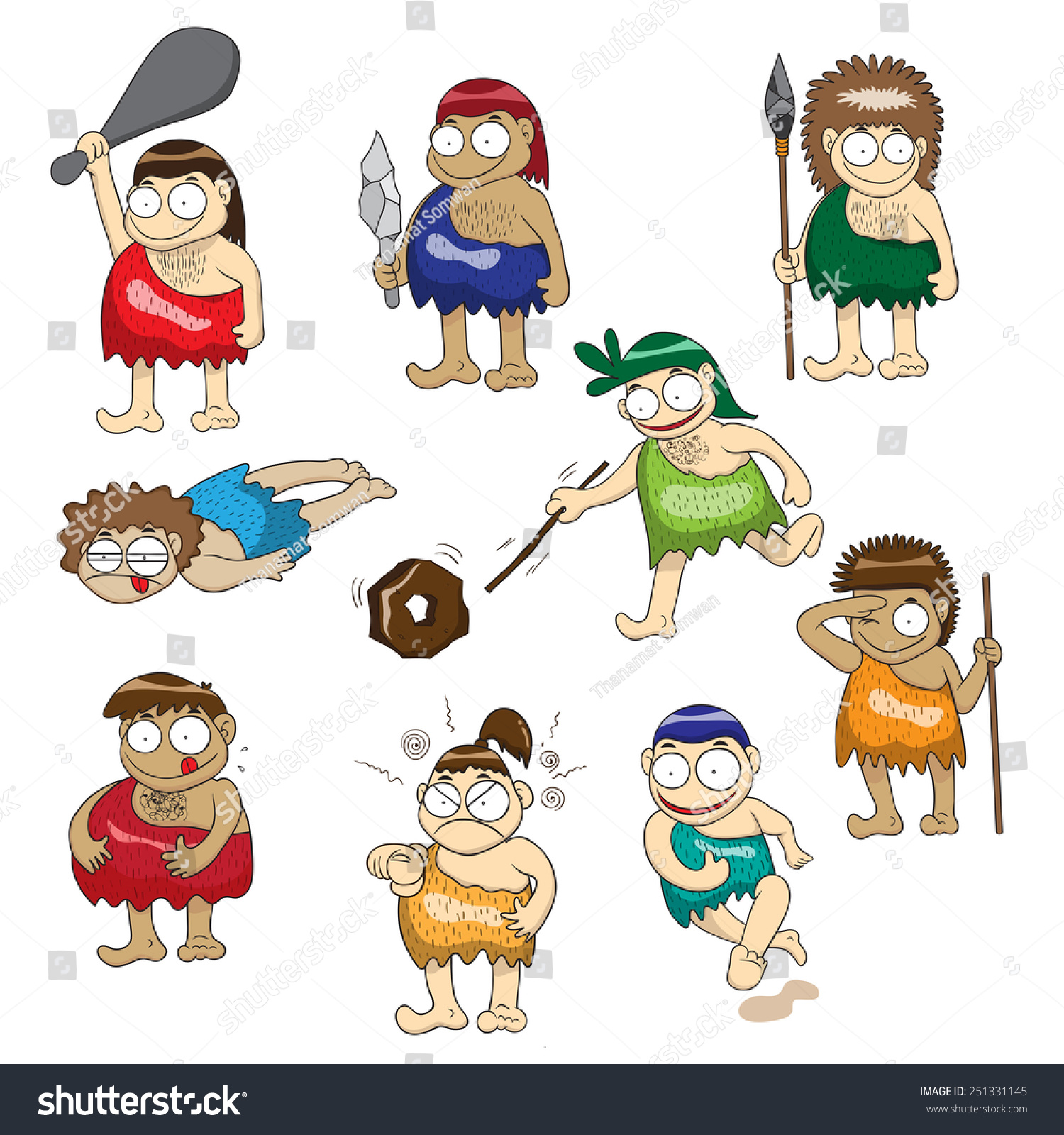 Vektor Stok Stone Age People Cartoon Vector (Tanpa Royalti) 251331145 ...