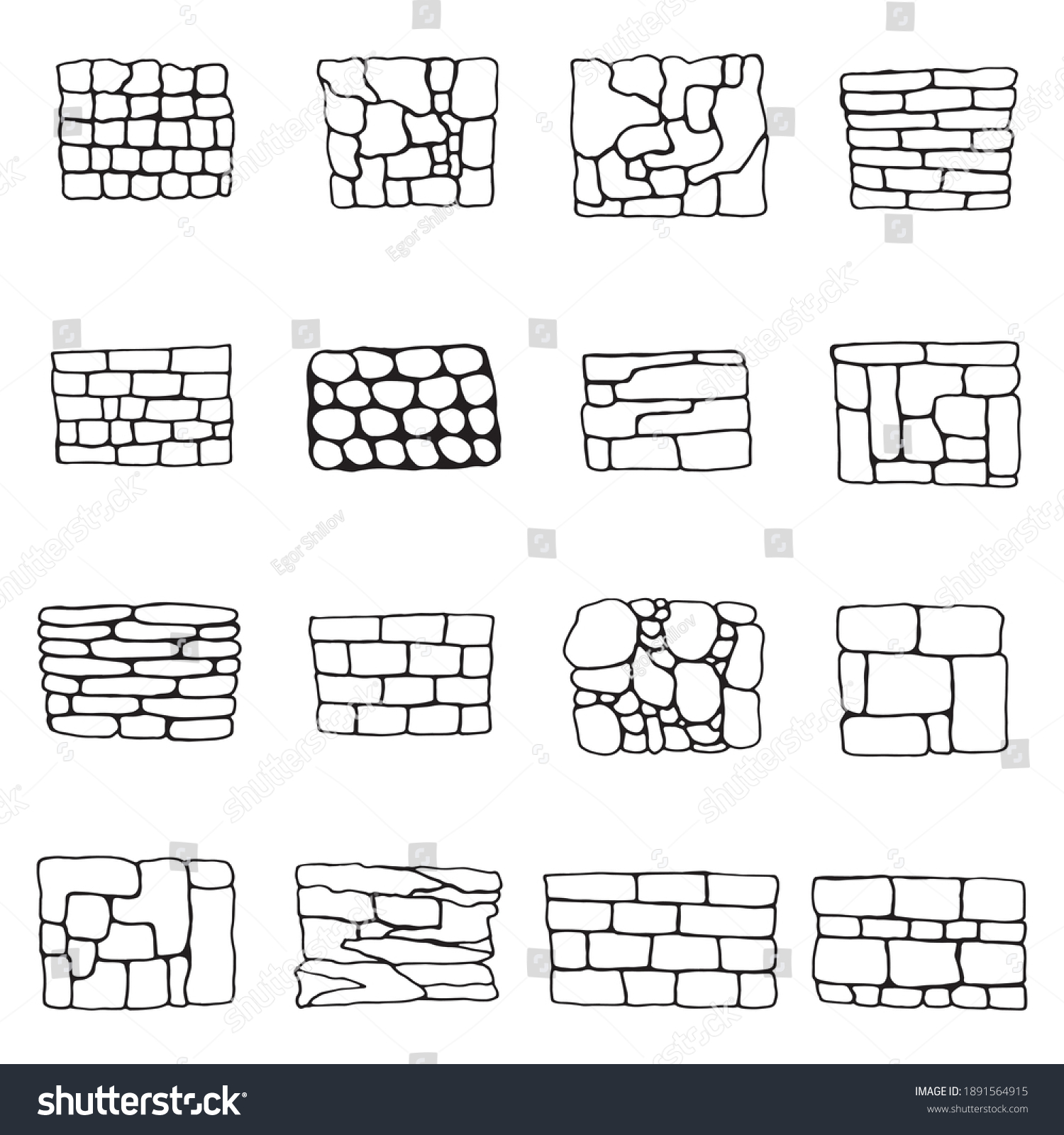Stone Wall Masonry Vector Sketches Set: เวกเตอร์สต็อก (ปลอดค่าลิขสิทธิ์ ...