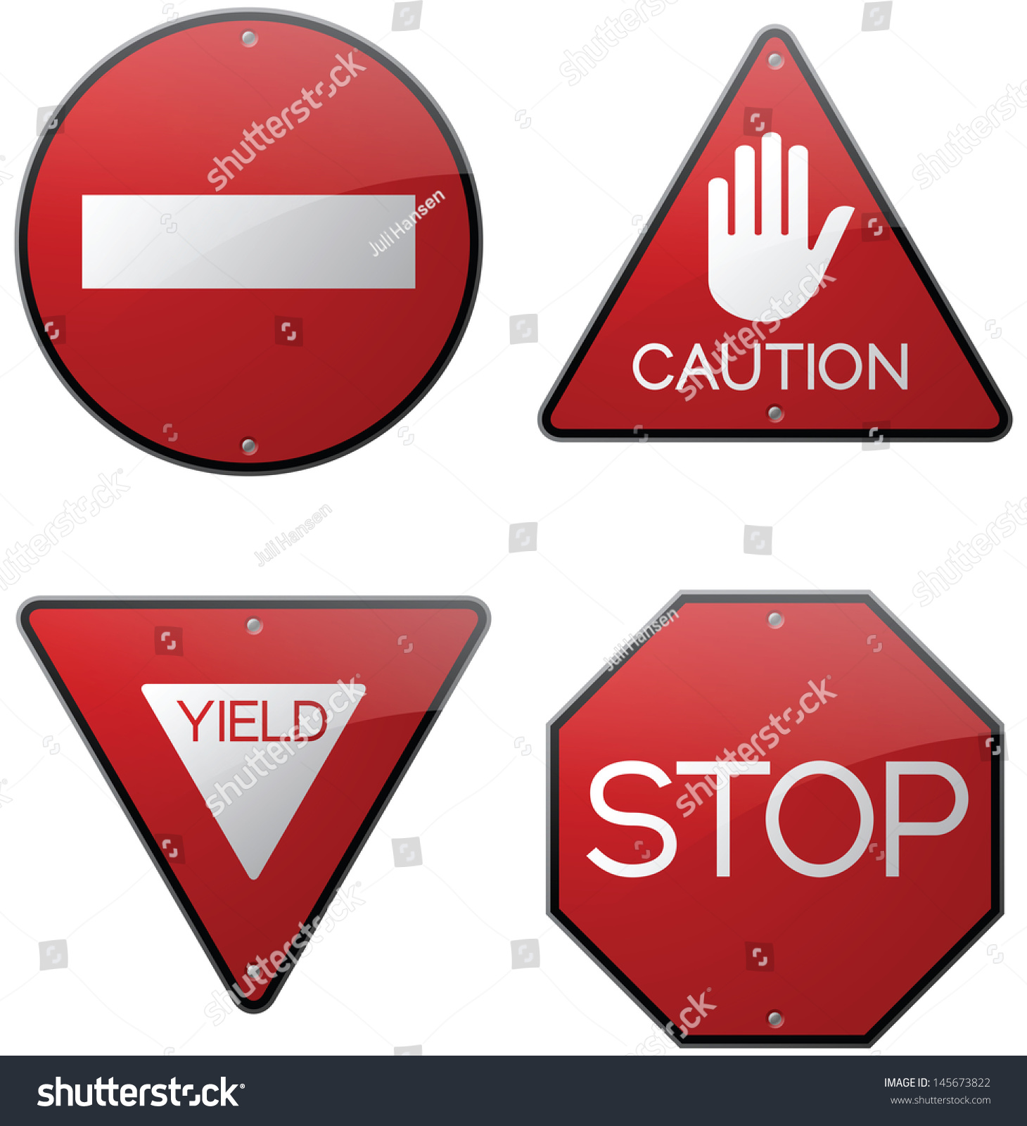 Stop Caution Yield Road Signs Stock Vector 145673822 - Shutterstock