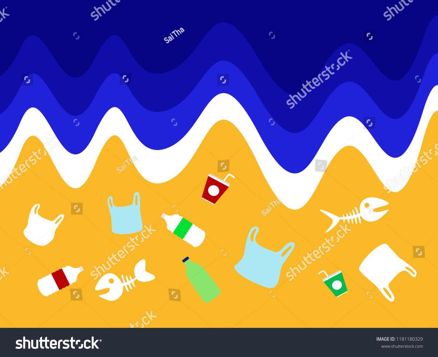 Stop Ocean Plastic Pollution Concept Vector Stock Vector (Royalty Free ...