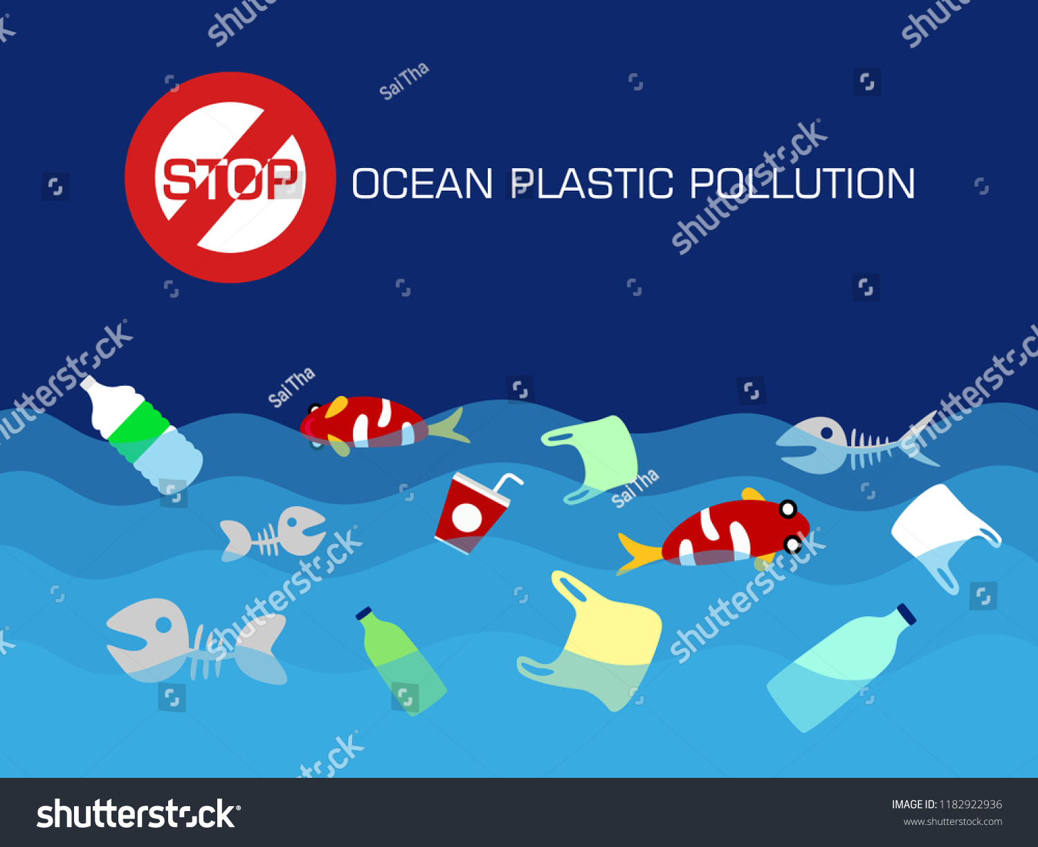 Stop Ocean Plastic Pollution Concept Vector: vector de stock (libre de ...