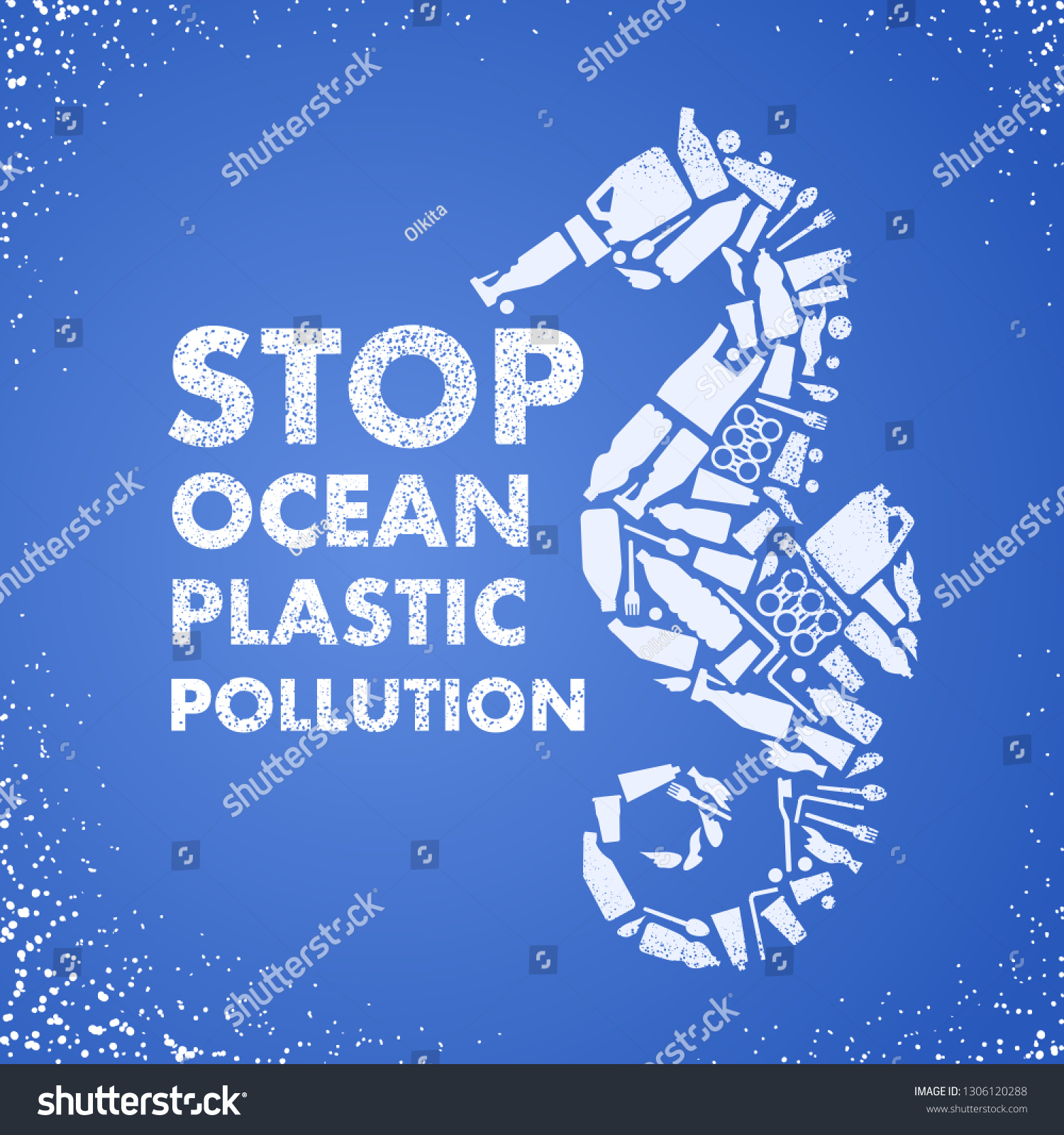 Vektor Stok Stop Ocean Plastic Pollution Ecological Poster Tanpa