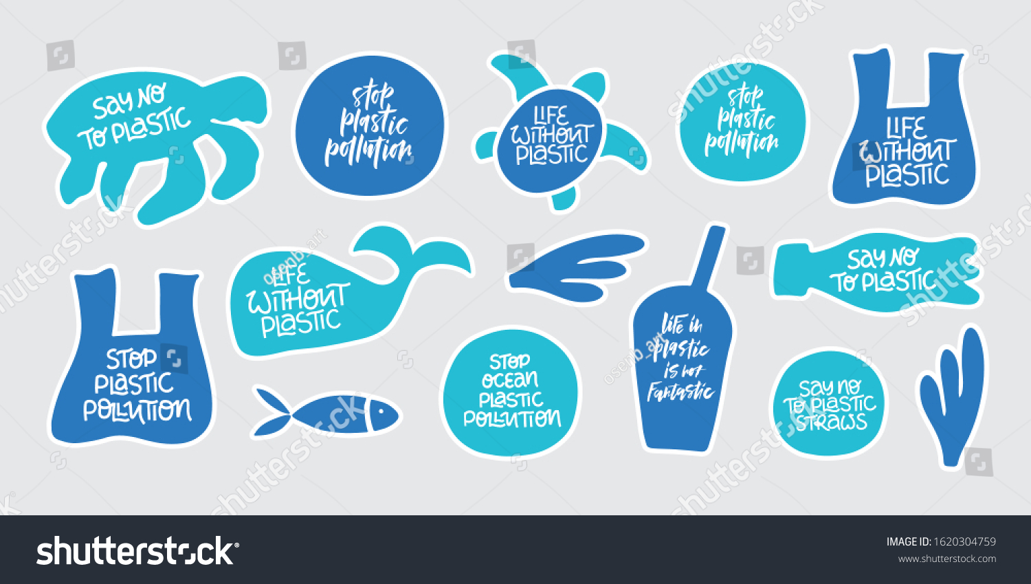 Stop Plastic Pollution Word Stickers Set: vector de stock (libre de ...
