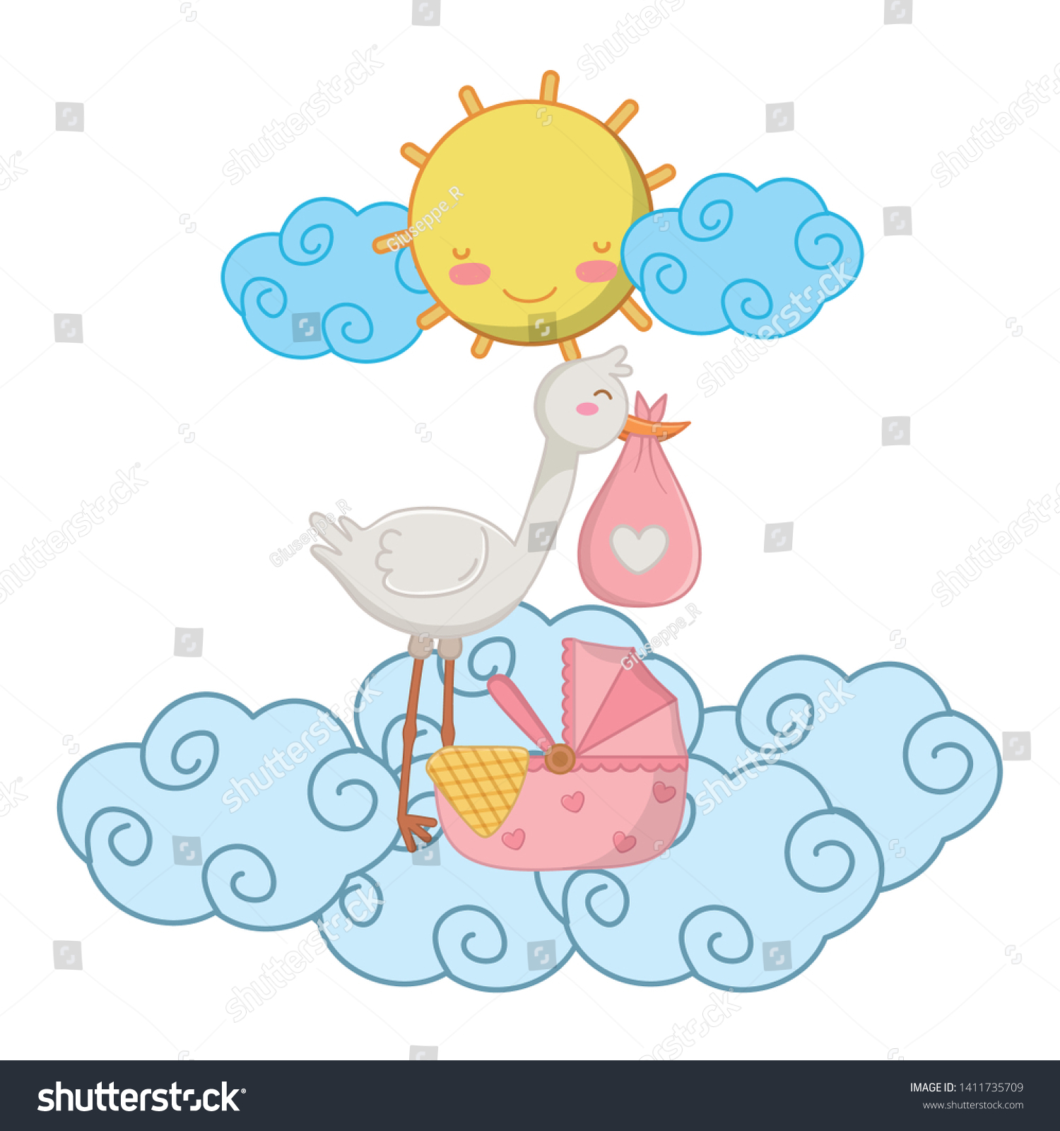 Stork Cradle Vector Illustration Stock Vector (Royalty Free) 1411735709