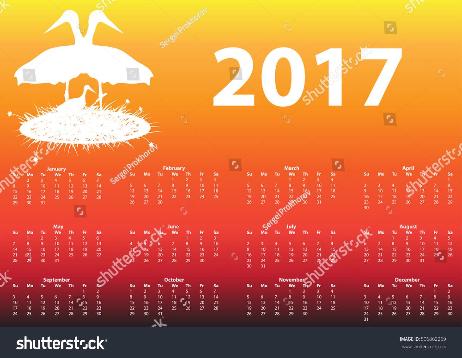 Storks On Nest Calendar Vector Pattern Stock Vector (Royalty Free ...