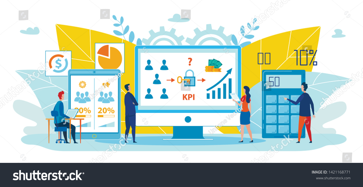 Vektor Stok Strategy Poster Performance Calculation Cartoon On (Tanpa ...