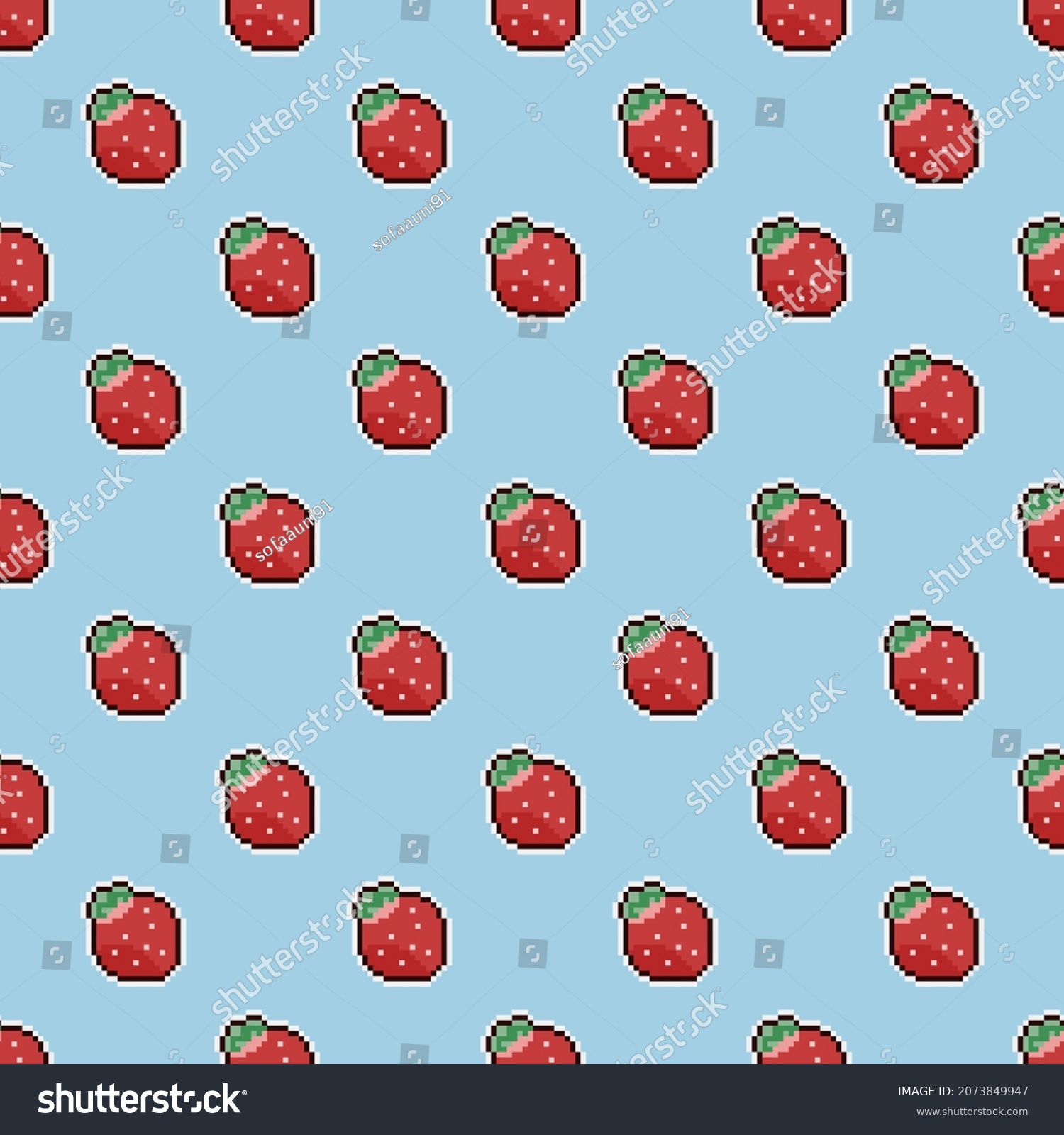Strawberry Pixel Art Seamless Pattern Illustration Stock Vector ...