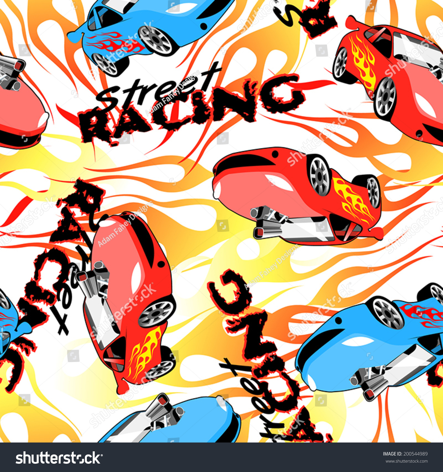 Street Racing Seamless Pattern On A White Background. Stock Vector ...