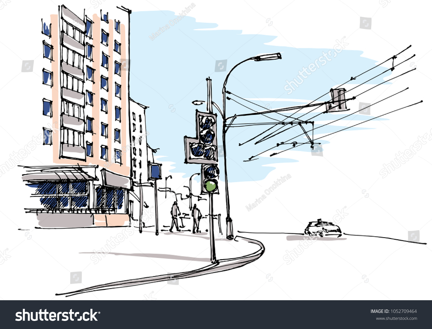 Street View Sketch Stock Vector (Royalty Free) 1052709464