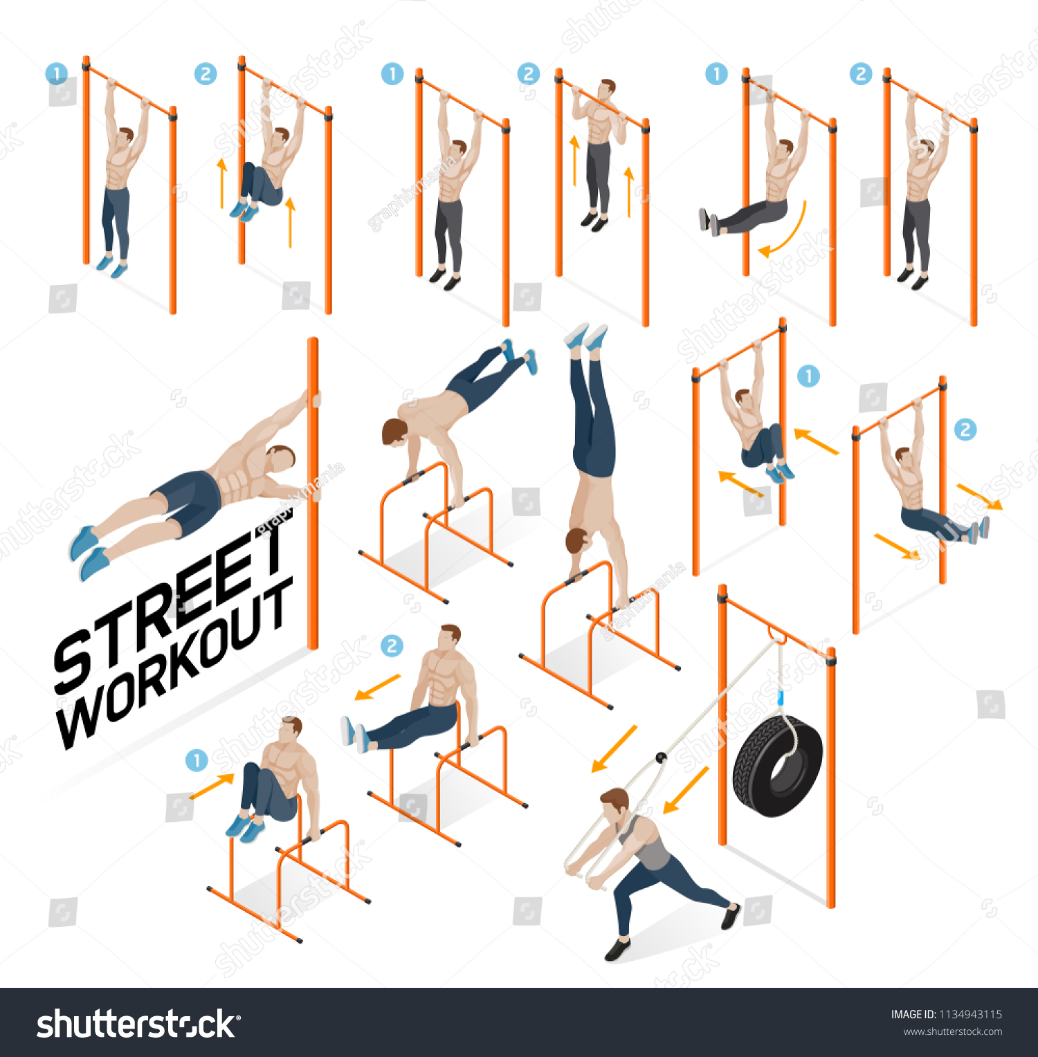 Street Workout Exercises Vector Illustrations: vetor stock (livre de ...