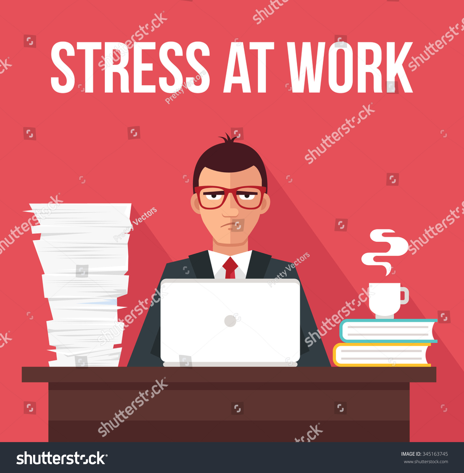 Stress Work Vector Flat Illustration: เวกเตอร์สต็อก (ปลอดค่าลิขสิทธิ์ ...
