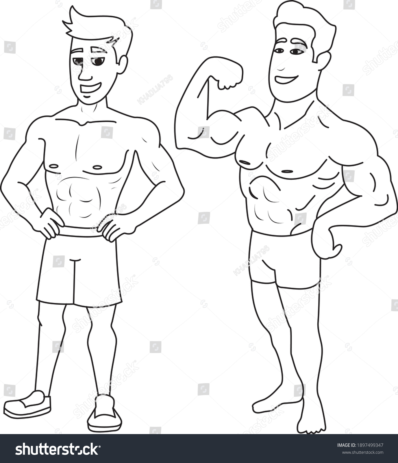 Strong Boy Vector Line Art Stock Vector (Royalty Free) 1897499347