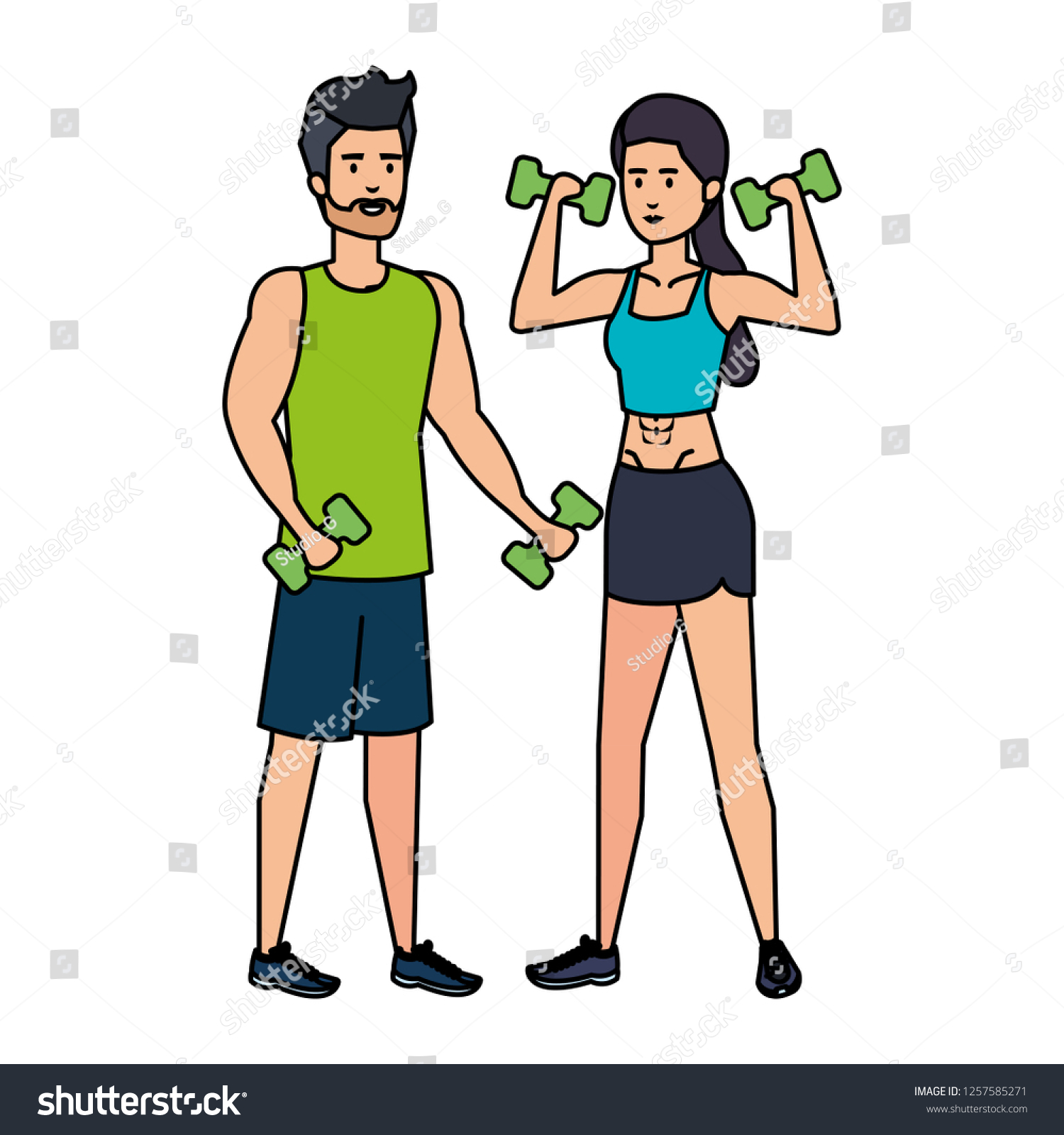 Strong Couple Lifting Weight Stock Vector (Royalty Free) 1257585271
