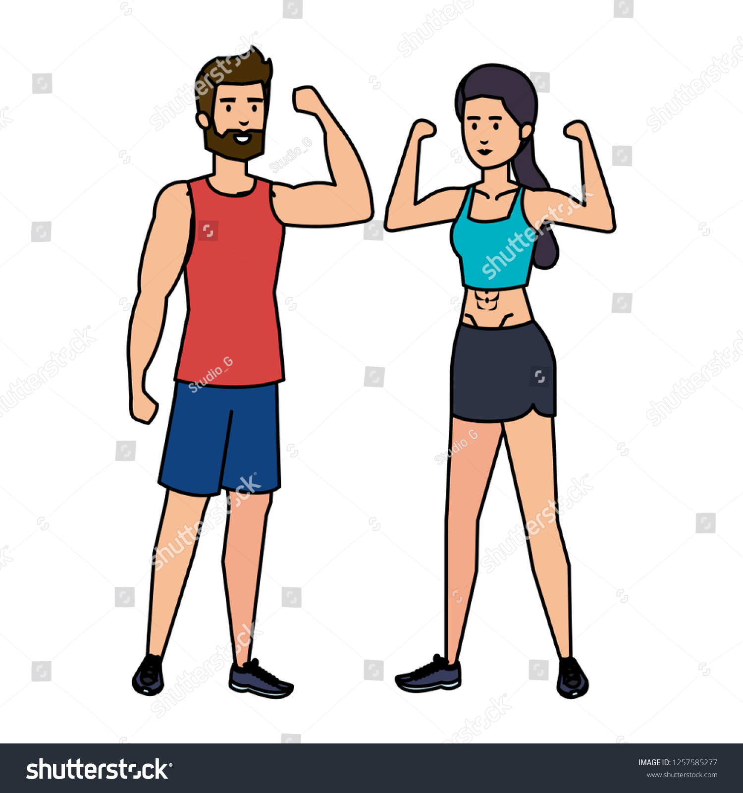 Strong Couple Lifting Weight Stock Vector (Royalty Free) 1257585277