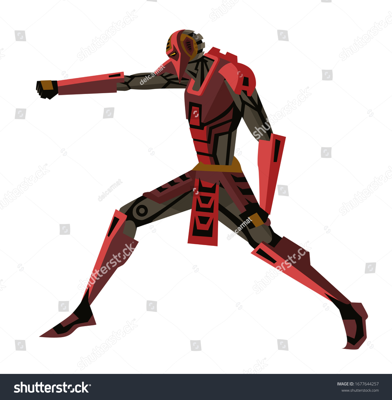 Strong Red Cyborg Robot Warrior Stock Vector (Royalty Free) 1677644257 ...