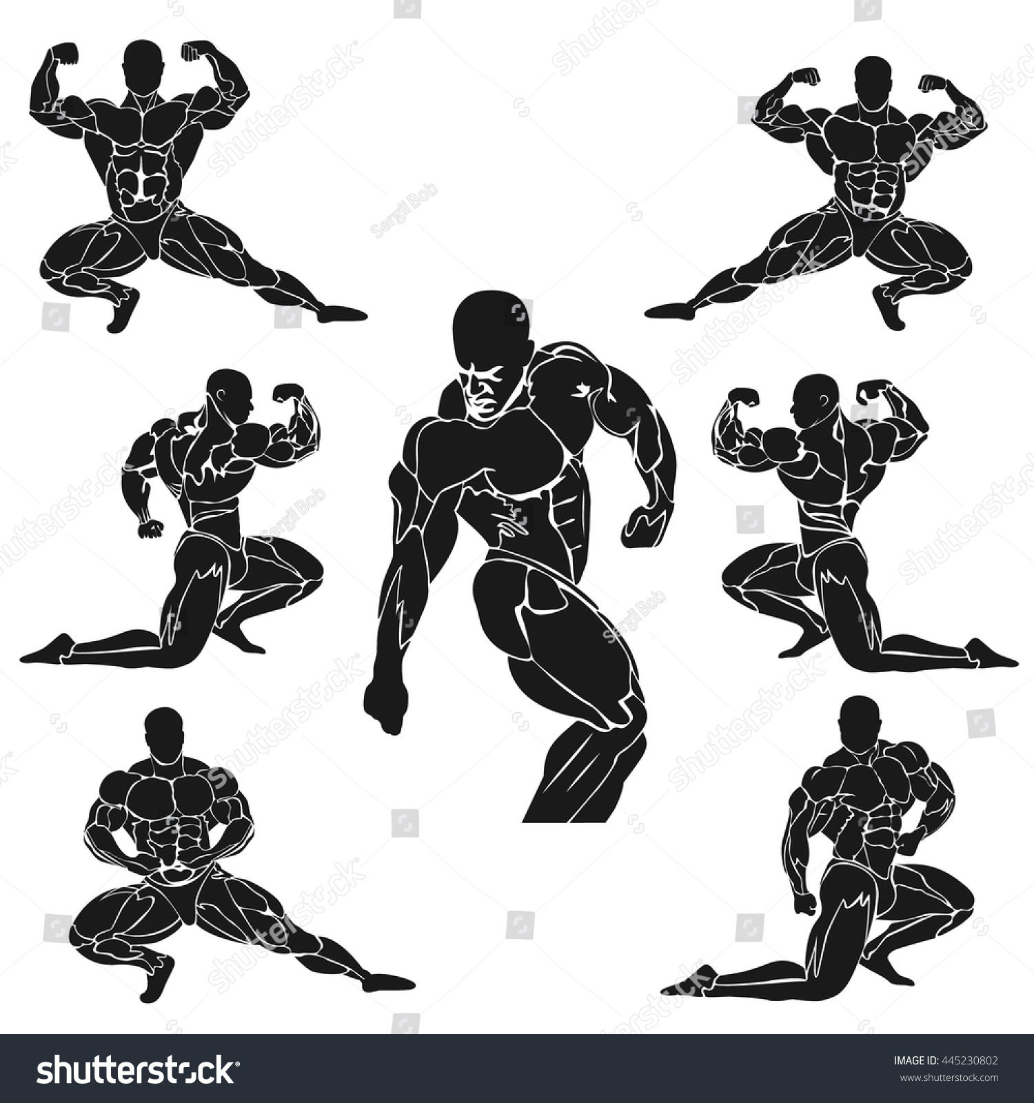 Strongman Bodybuilding Concept Set Vector Illustration Stock Vector ...