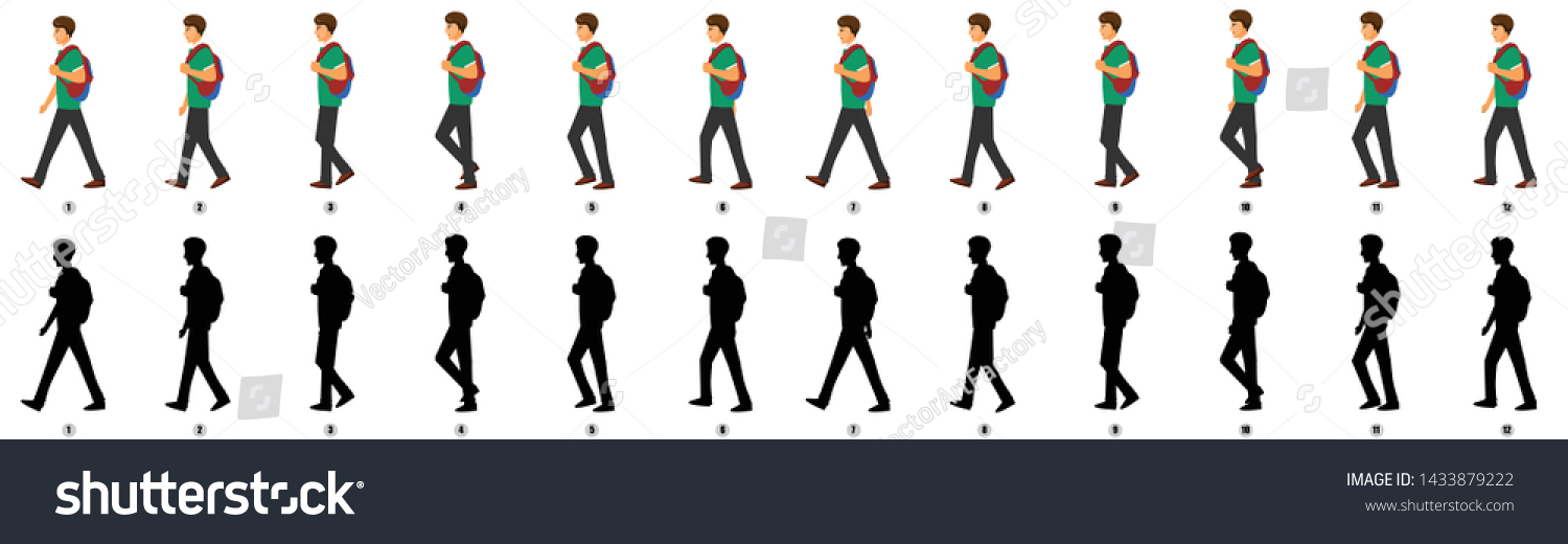 Vektor Stok Student Character Walk Cycle Animation Sequence (Tanpa ...