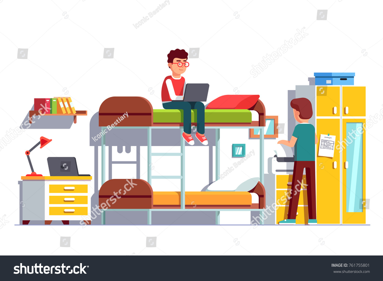 Student Sitting On Bunk Bed Using Stock Vector 761755801 - Shutterstock