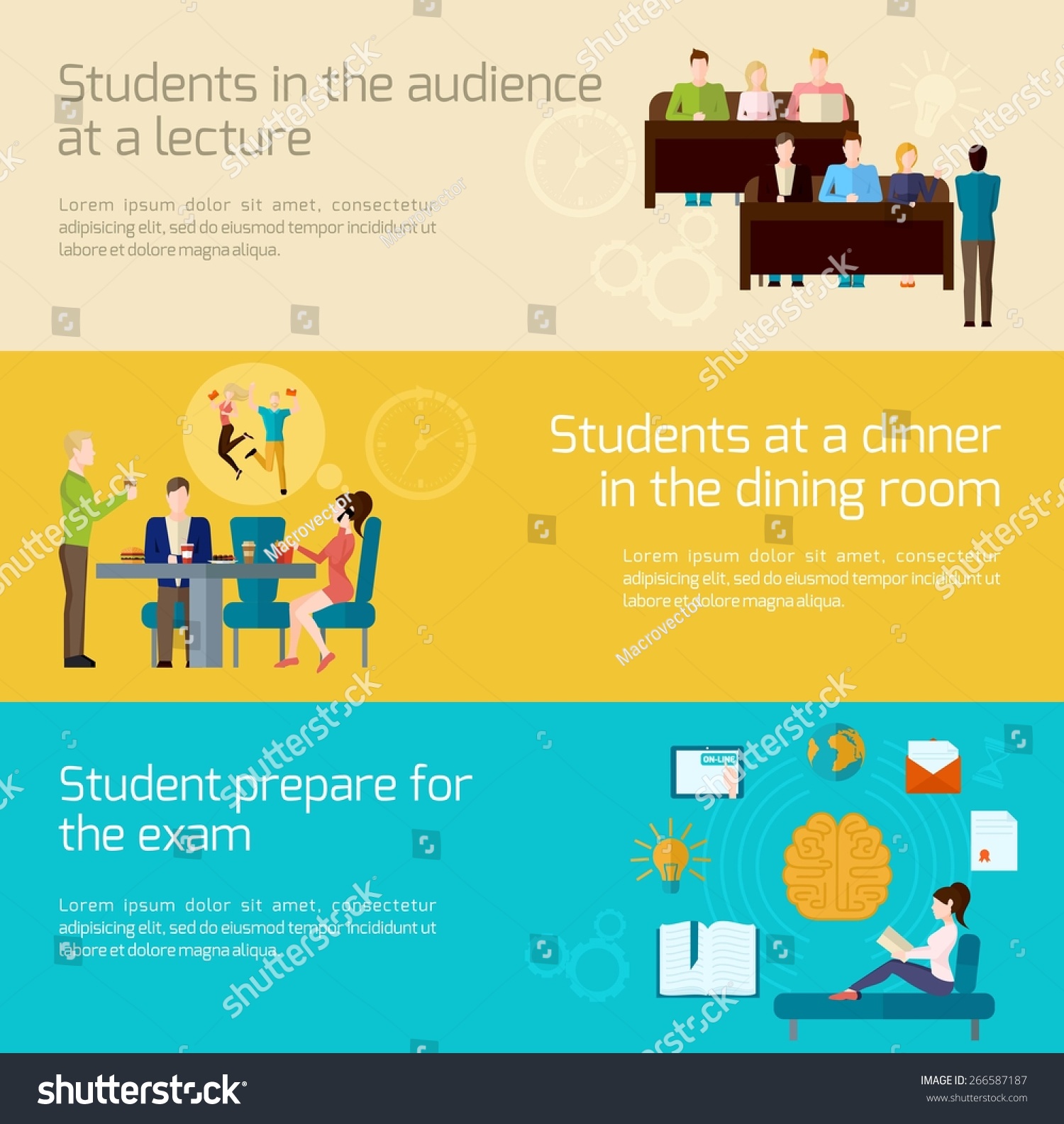 Students Horizontal Banner Set Lecture Audience Stock Vector (Royalty ...