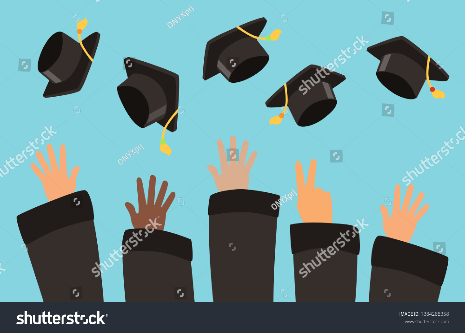 Students Throw Graduation Caps Into Air Stock Vector (Royalty Free ...