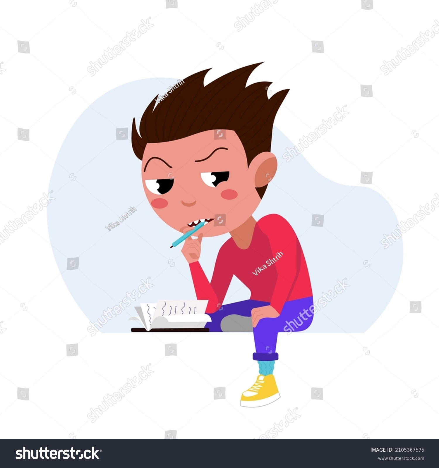 Studing Thinking Scholar Student Vector Illustration Stock Vector ...