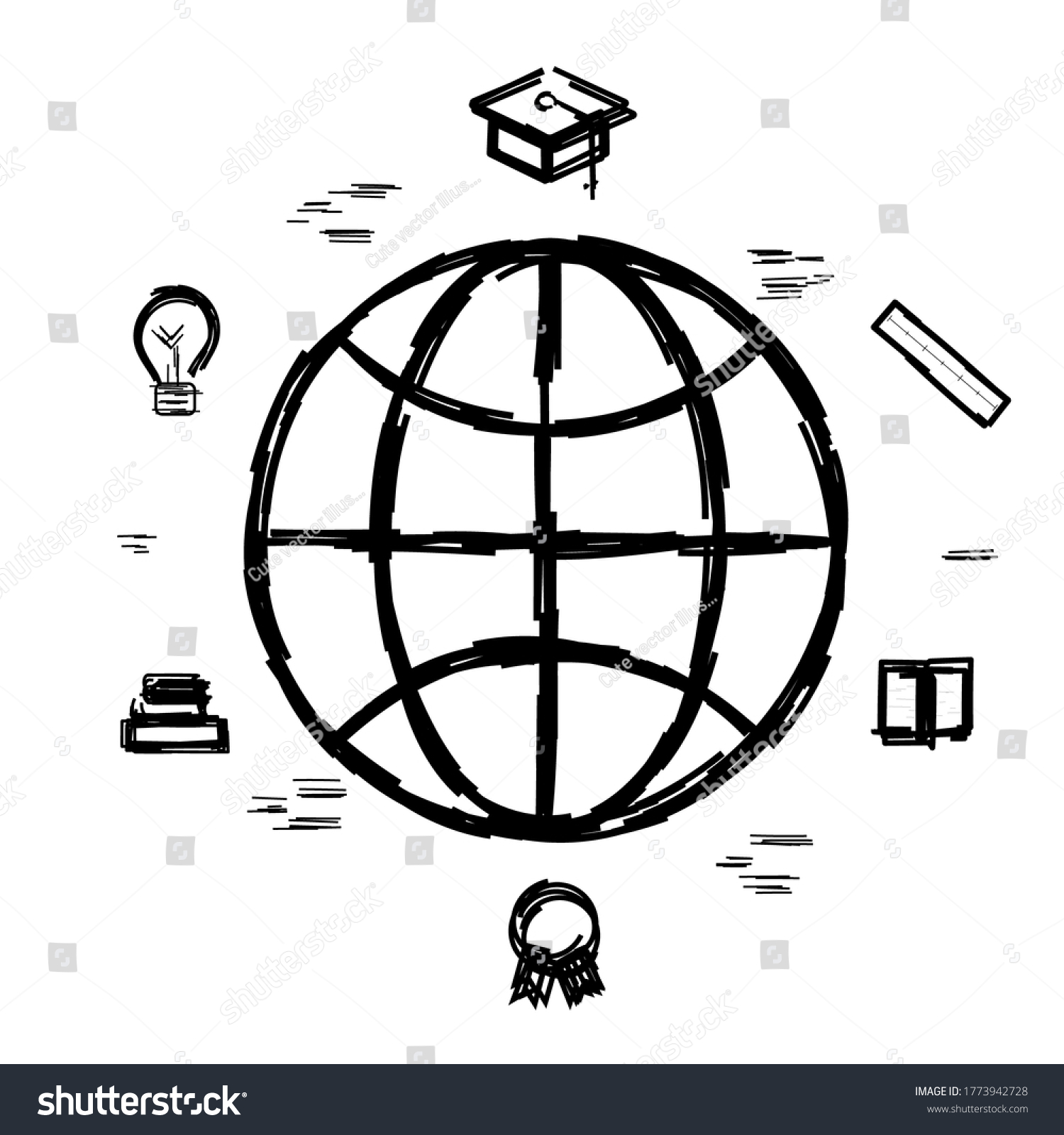 Study Abroad Illustration Line Drawing Stock Vector (Royalty Free ...