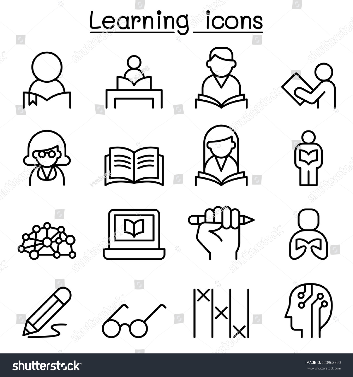 Study Learning Education Icon Set Thin Stock Vector (Royalty Free ...