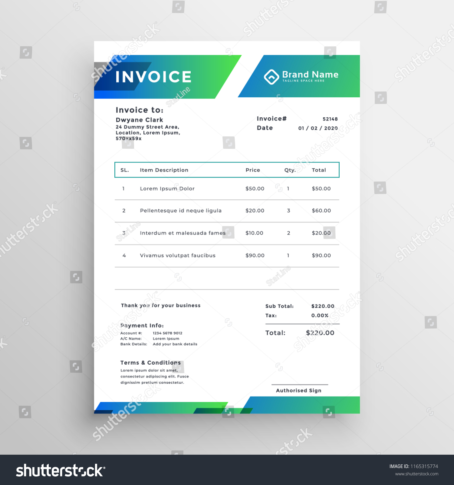 Stylish Modern Invoice Template Design Stock Vector (Royalty Free ...