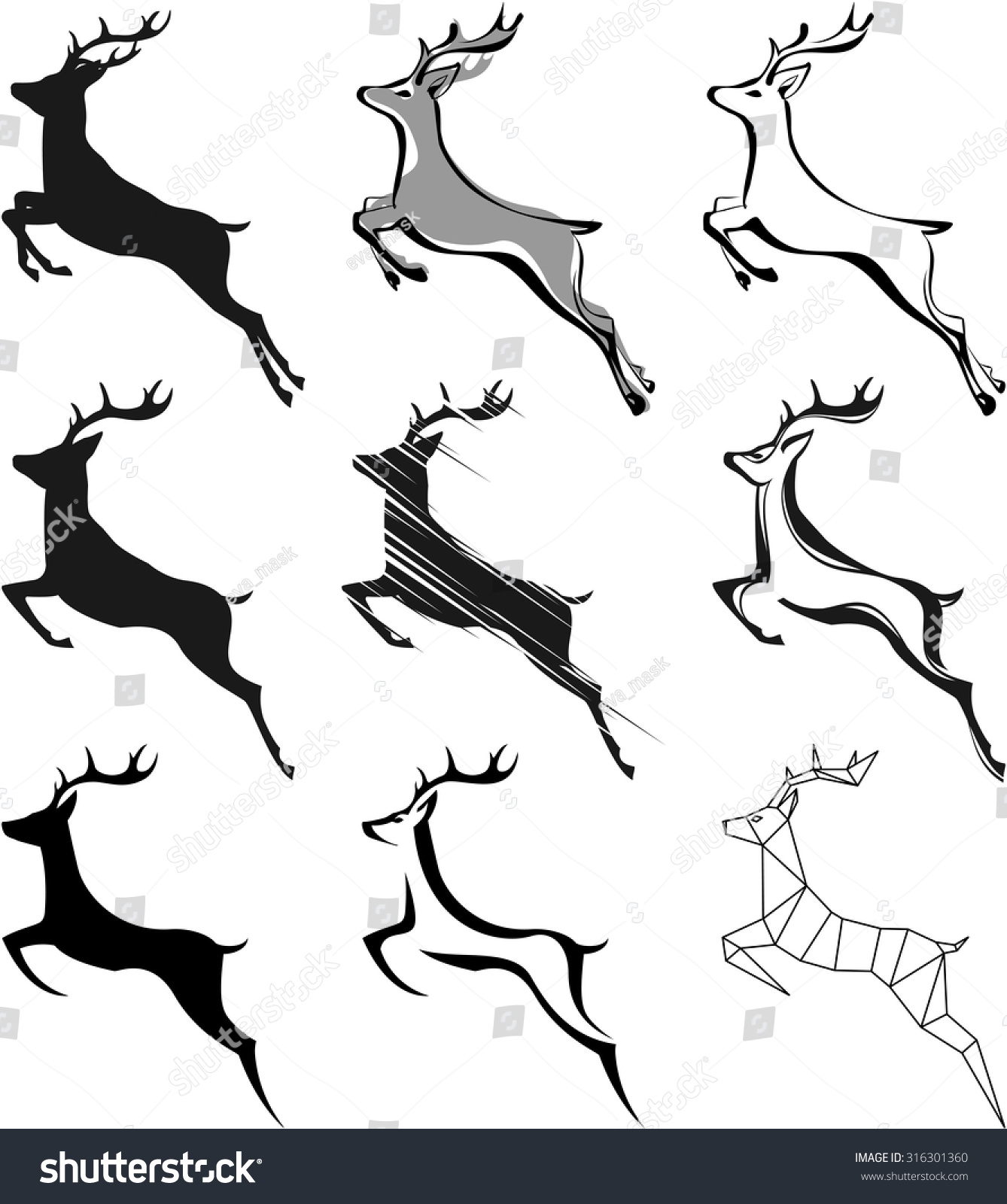 Stylization Leaping Deer For Your Design, Isolated Objects, Vector ...