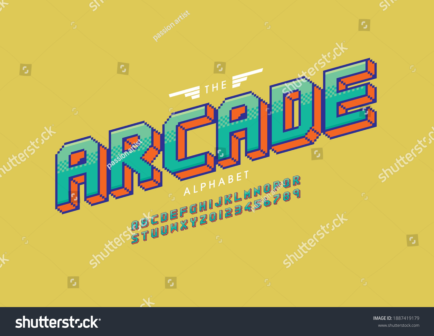 Stylized Arcade Alphabet Font Vector Stock Vector (Royalty Free) 1887419179