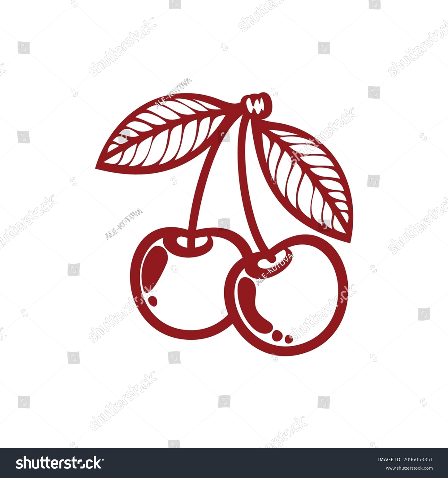 Stylized Cherry Contour Vector Drawing Stock Vector (Royalty Free ...