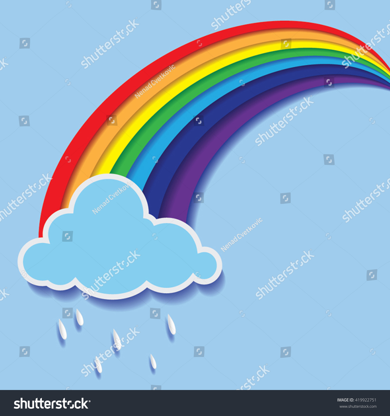 Stylized Cutout Cloudrainbow Raindropvector Illustration Stock Vector ...
