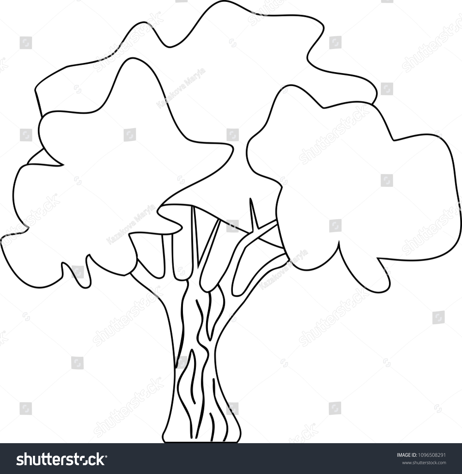 Stylized Deciduous Tree Coloring Page Stock Vector (Royalty Free ...