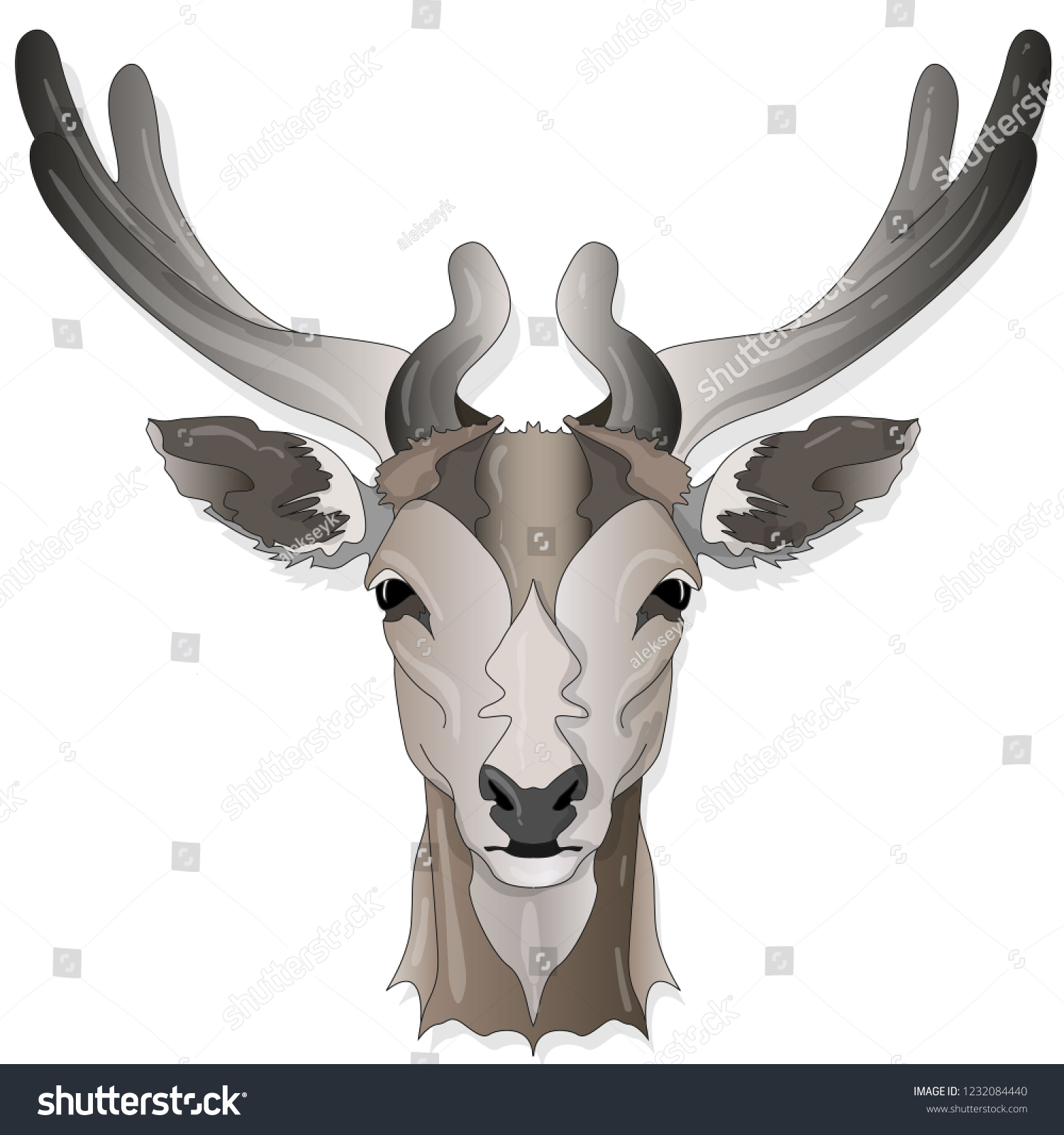Vektor Stok Stylized Deer Head Vector Illustration Isolated (Tanpa ...