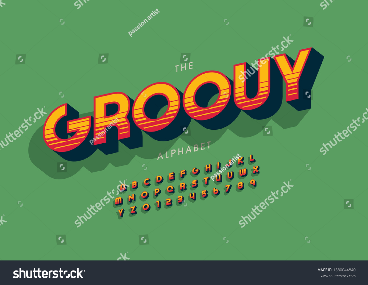 Stylized Groovy Alphabet Font Vector Stock Vector (Royalty Free) 1880044840
